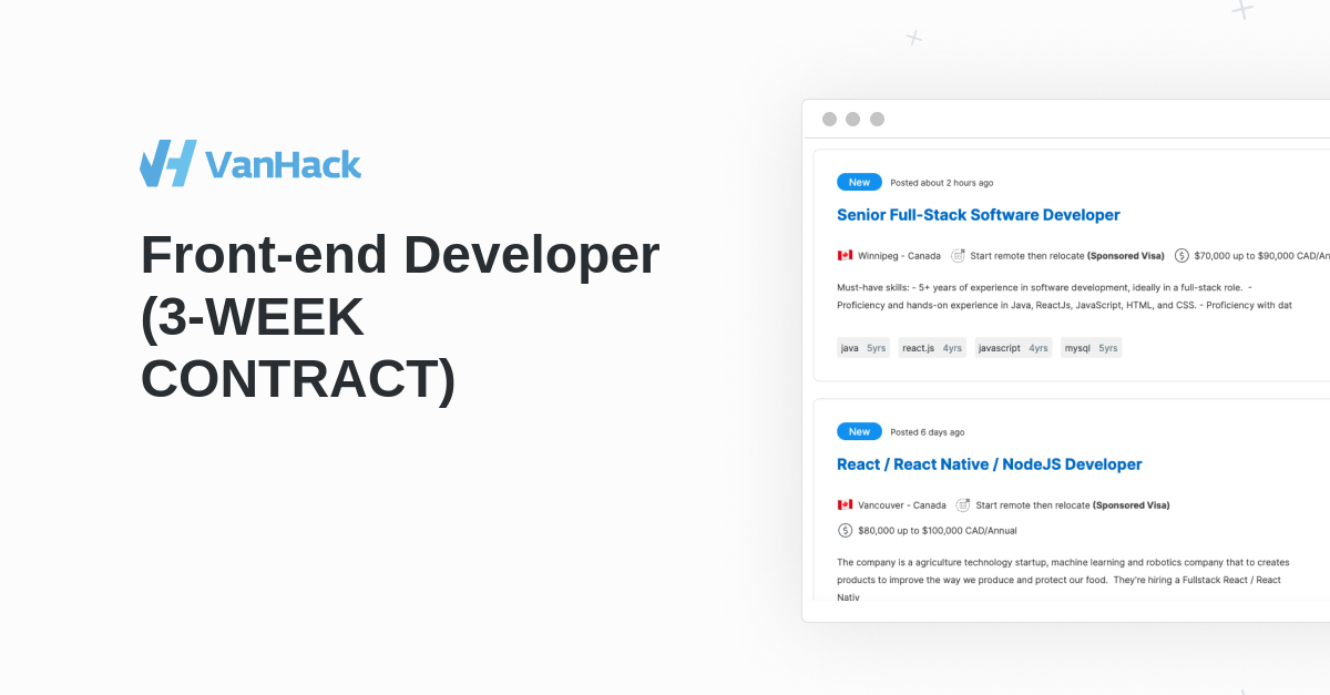 Front-end Developer (3-WEEK CONTRACT) - VanHack